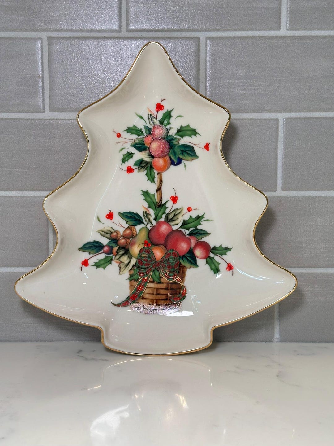 Lenox Dimension Collection Holiday Christmas Tree Shaped Tartan Candy ...