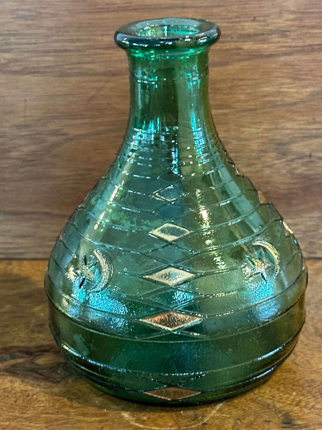 Vintage Mastercraft Pipes Green Glass Bottle With Gold Moon and Stars ...