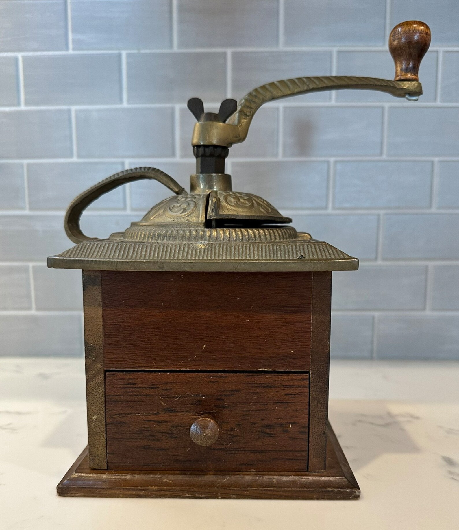 Vintage 1950's Brass Top and Wood Base Hand Crank Coffee Grinder - Etsy