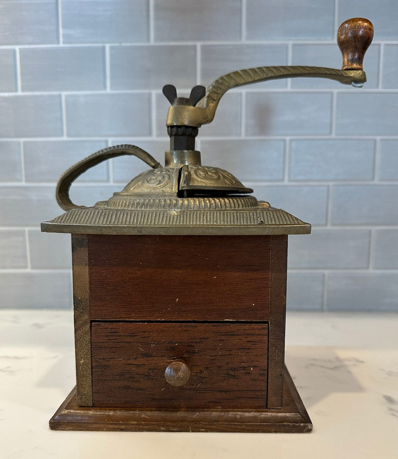 Vintage 1950's Brass Top and Wood Base Hand Crank Coffee Grinder - Etsy