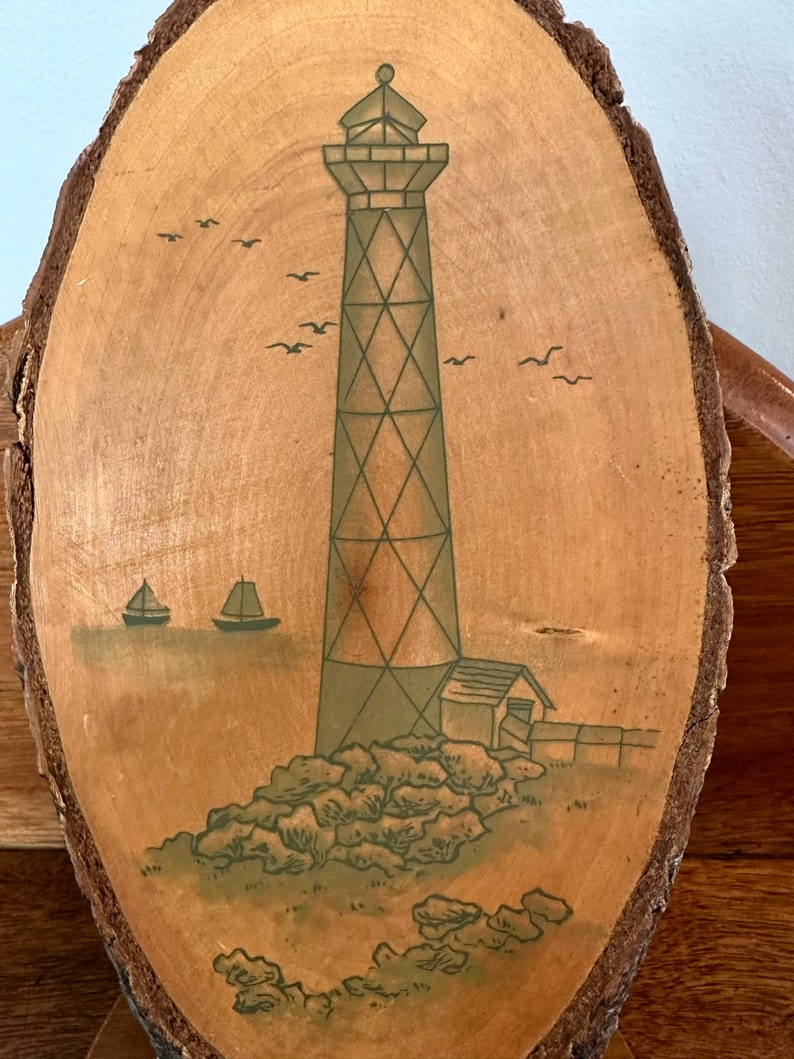 Vintage Tree Slice Lighthouse Theme Wood Art - Etsy