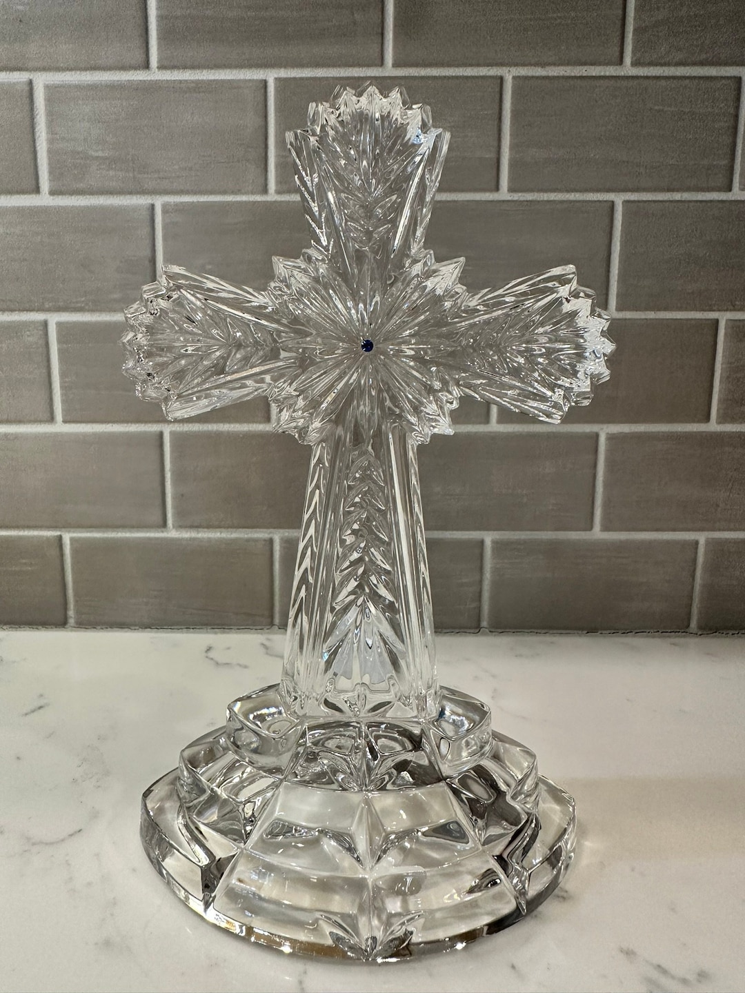 Vintage Lenox Crystal 8" Tall Cross With Blue Crystal Center - Etsy