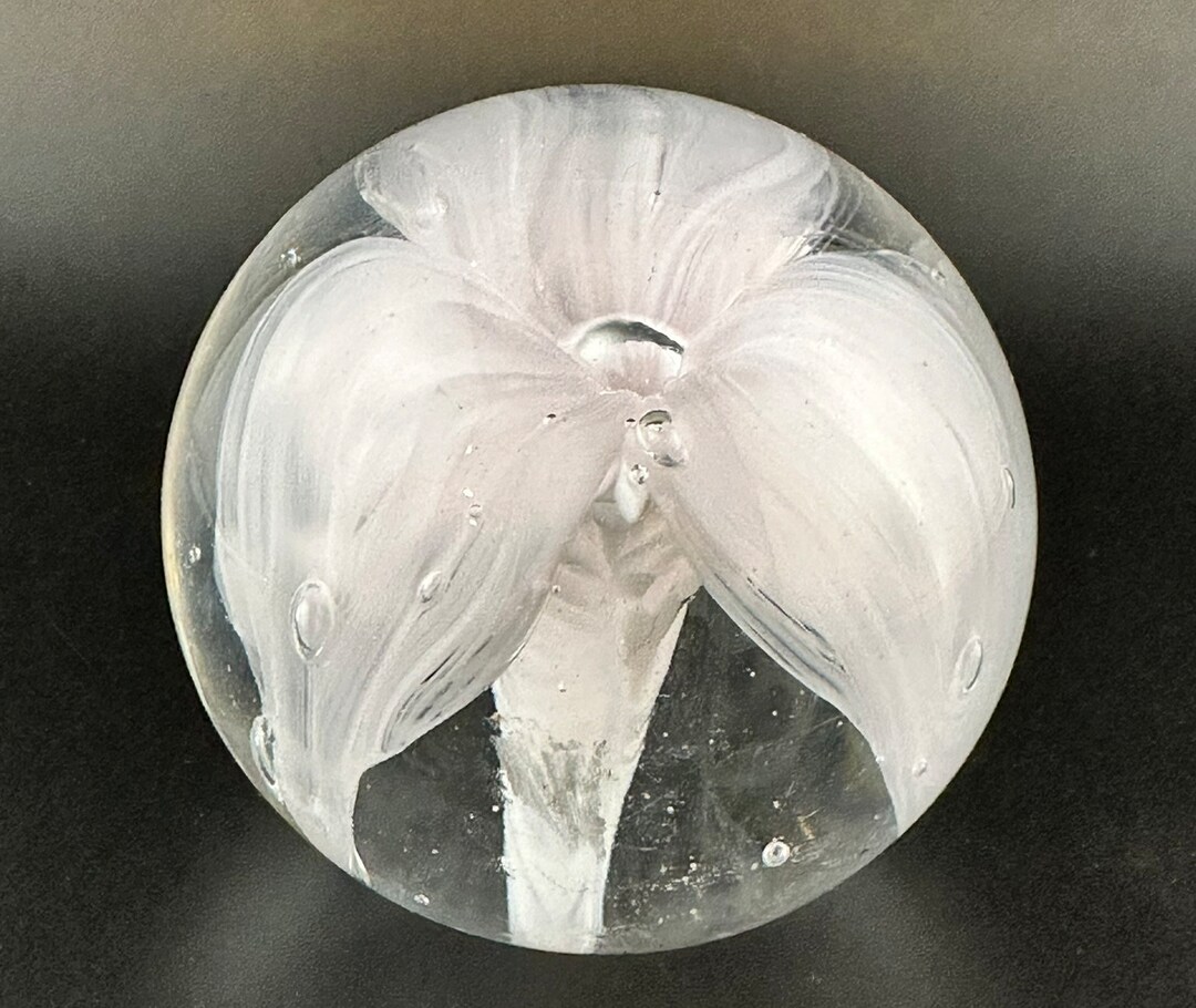 Vintage Jeff Buttler Handblown White Floral Paperweight - Etsy