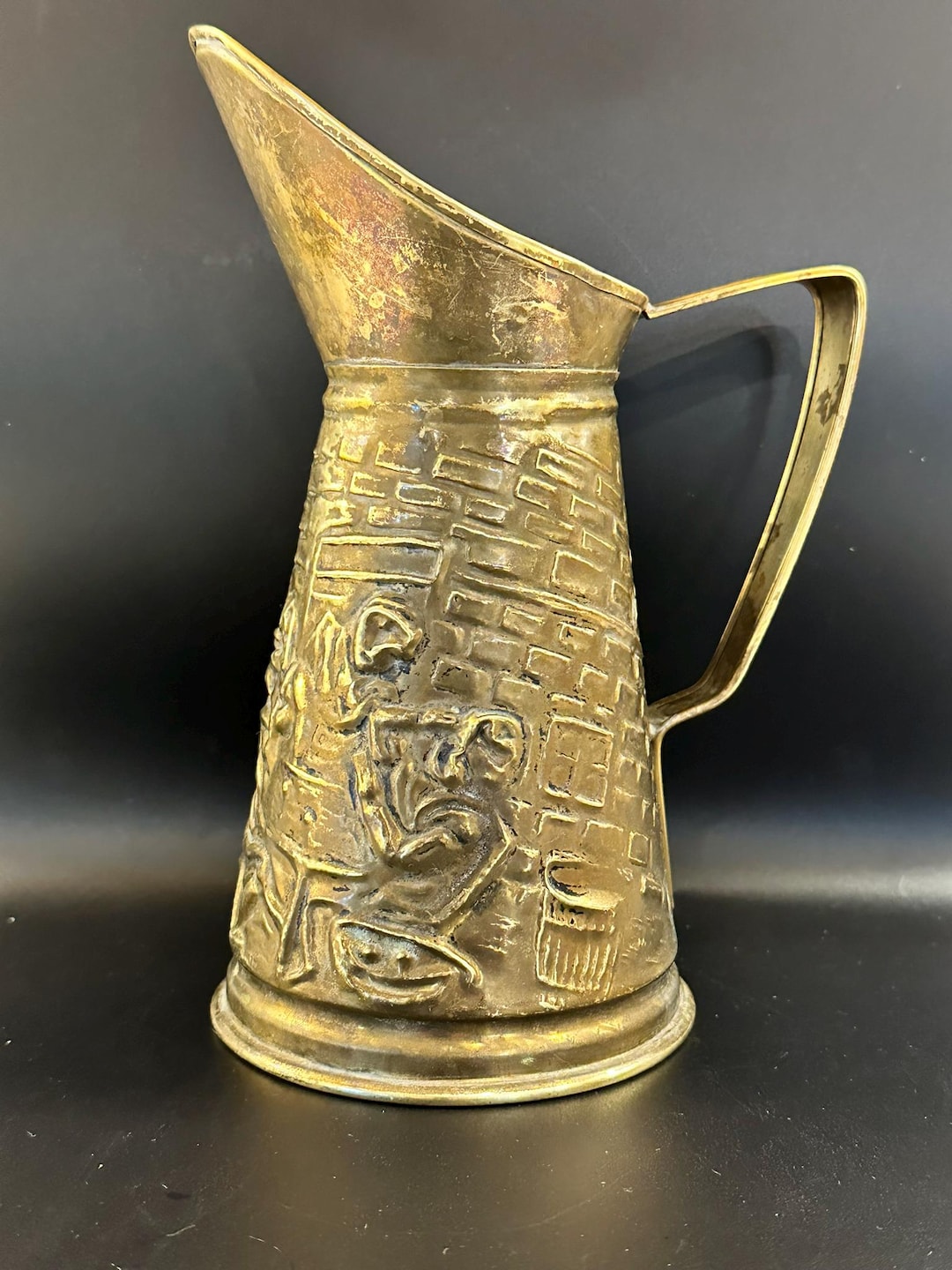 Vintage Made in England Brass Embossed Pitcher/vase - Etsy