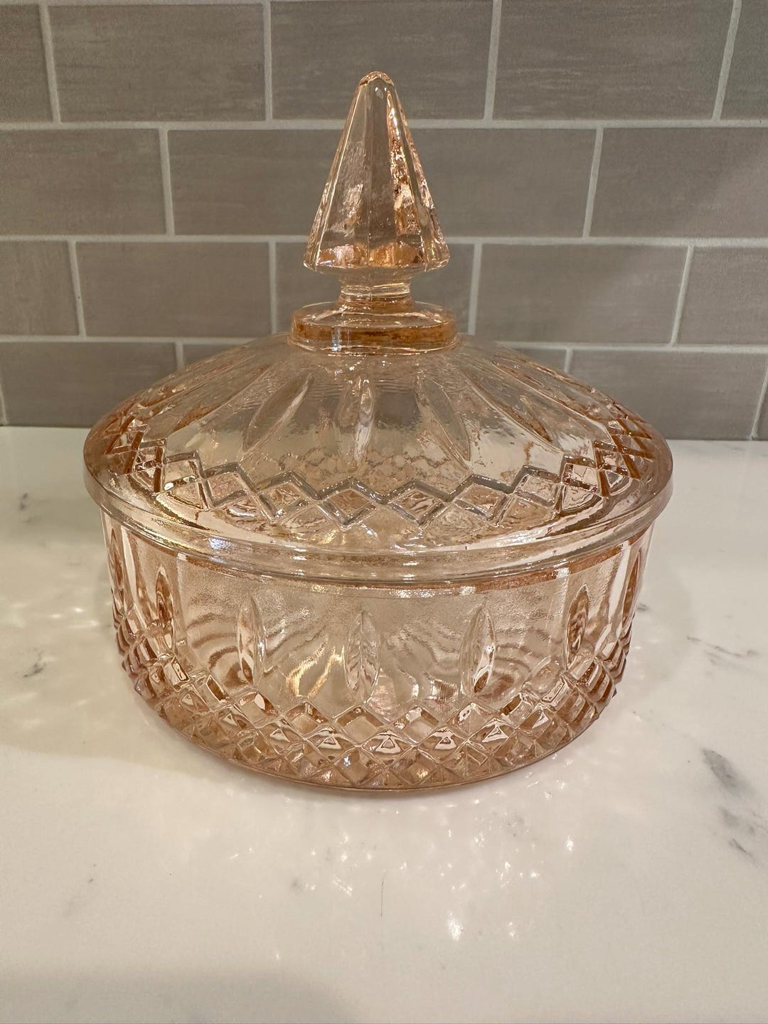 Vintage Indiana Glass Princess Pink Diamond Point Lidded Glass Candy ...