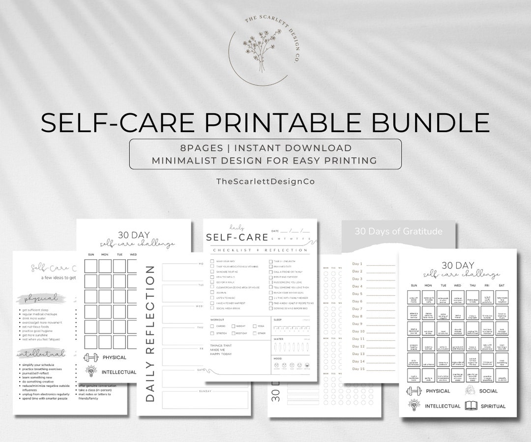 Simple Self-care Printable Bundle | Planner + Ideas | 30 Day Self-care ...