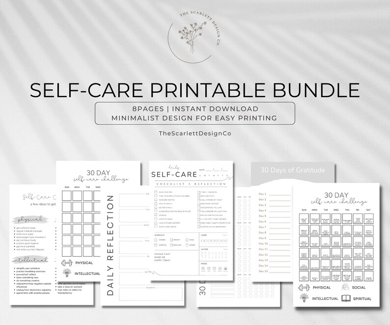 Simple Self-care Printable Bundle | Planner + Ideas | 30 Day Self-care ...