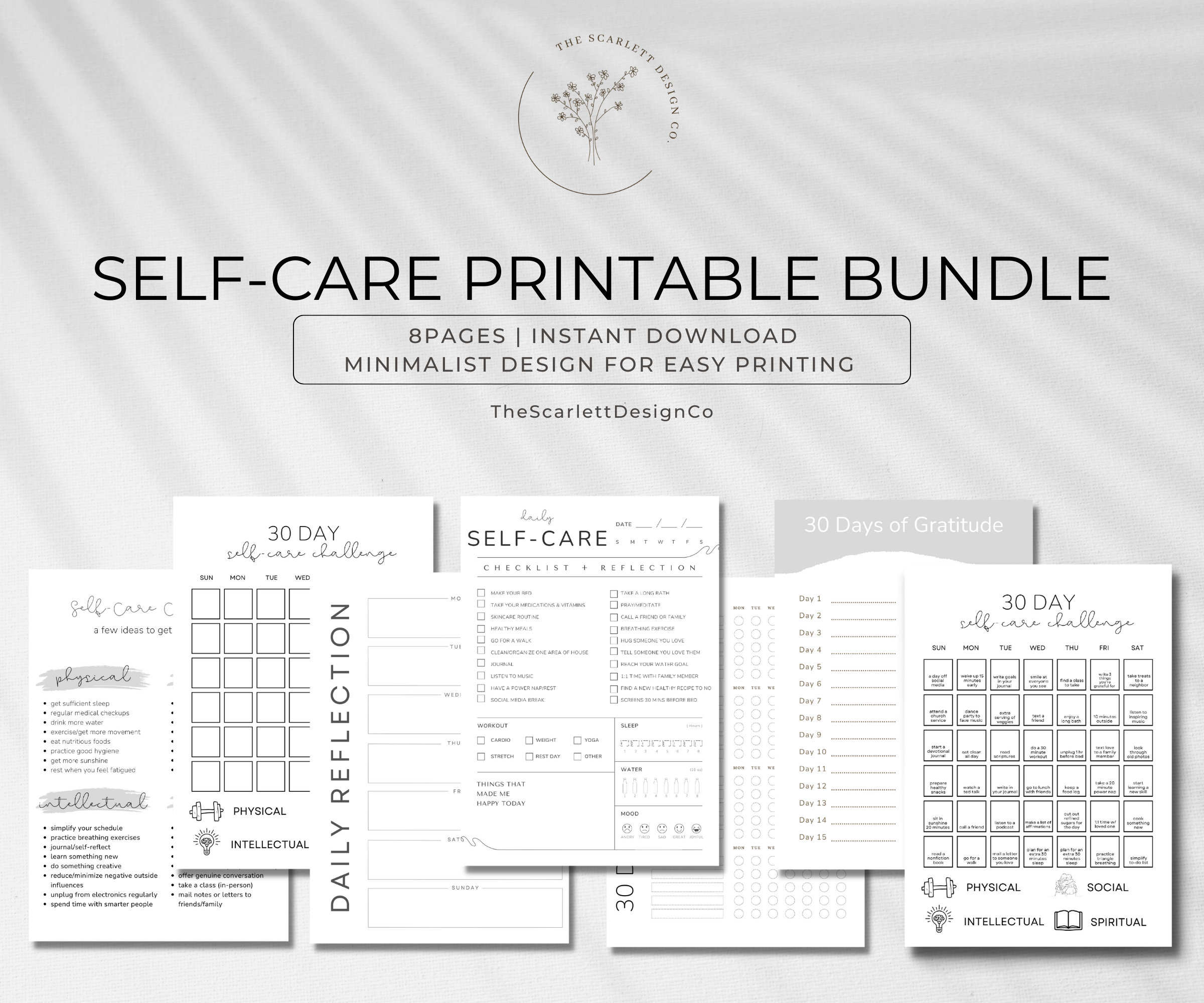 Simple Self Care Printable Bundle Planner Ideas 30 Day Self Care