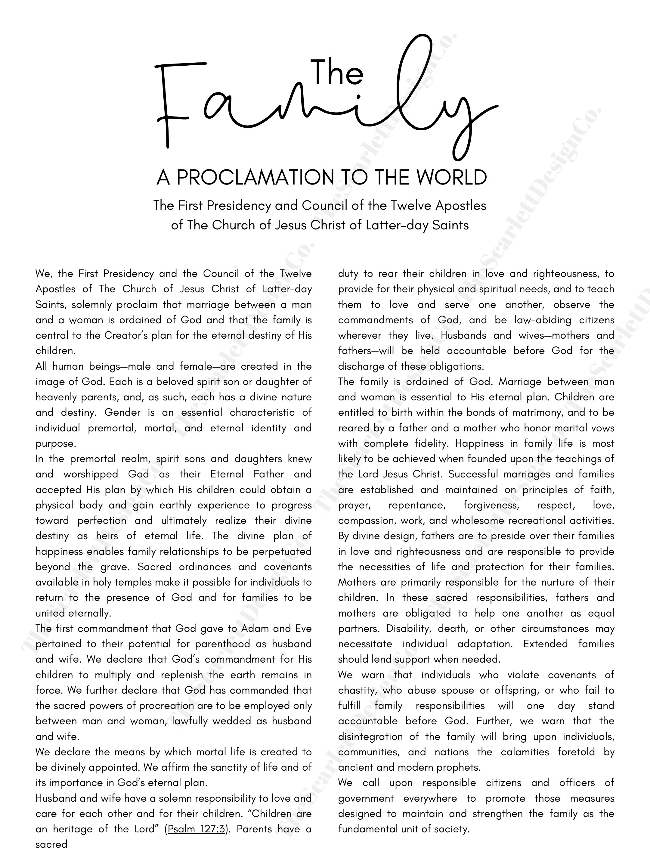 LDS Family Proclamation | the Living Christ | the Restoration ...