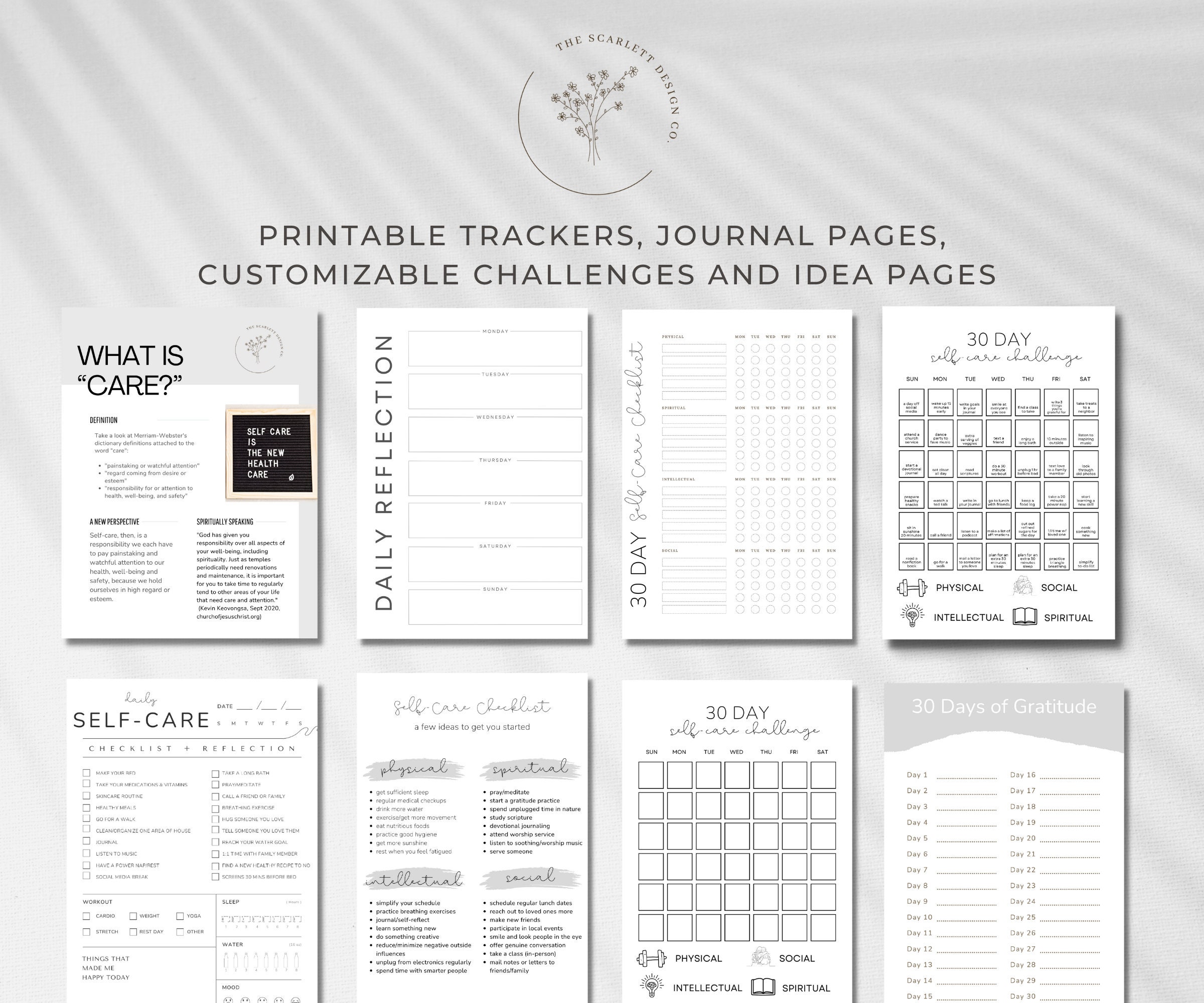 Simple Self-care Printable Bundle | Planner + Ideas | 30 Day Self-care ...