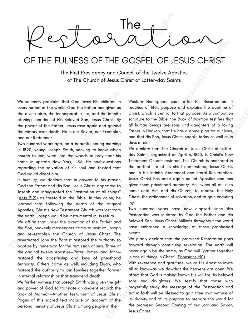 LDS Family Proclamation | the Living Christ | the Restoration ...