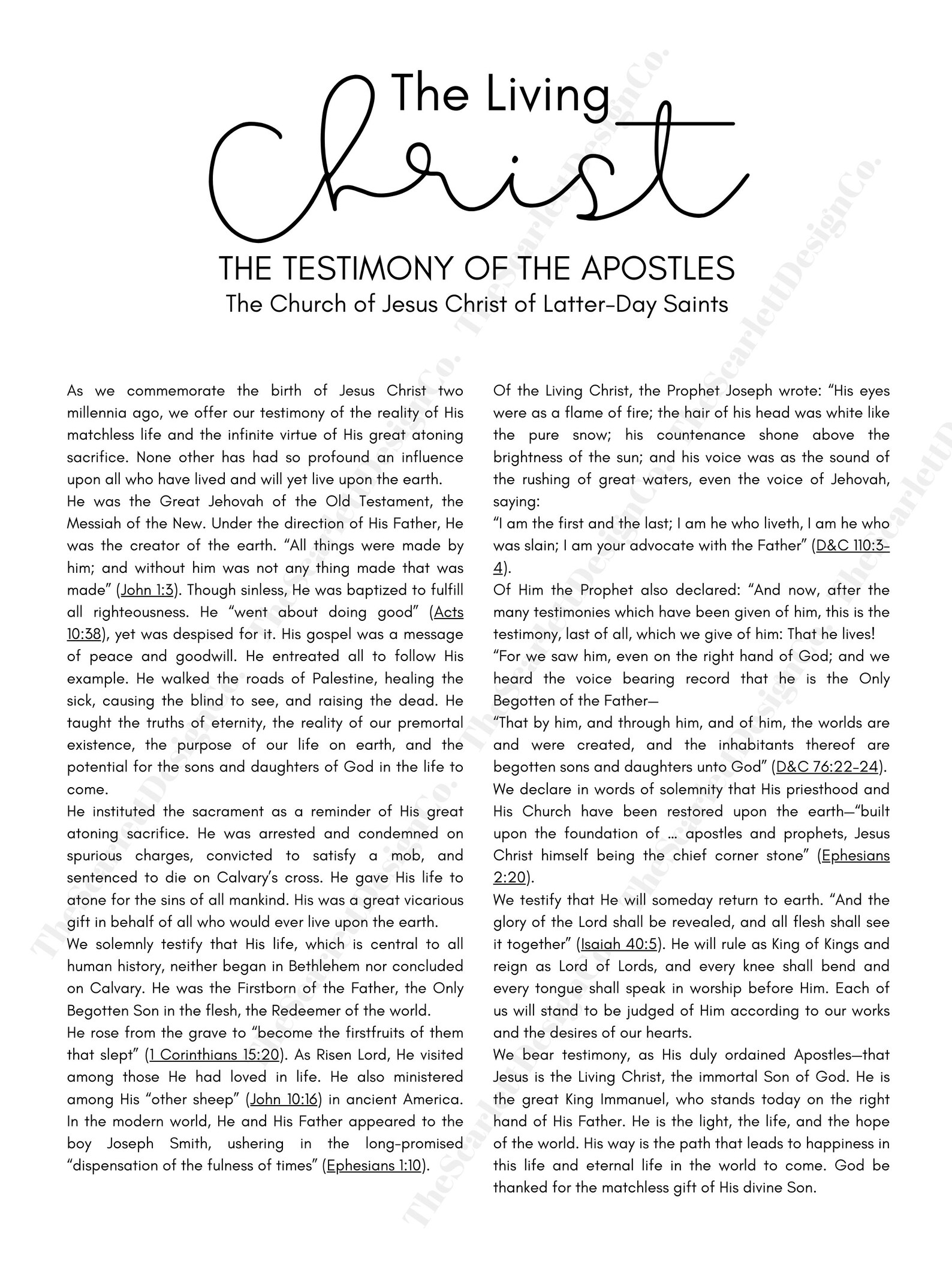 LDS Family Proclamation | the Living Christ | the Restoration ...