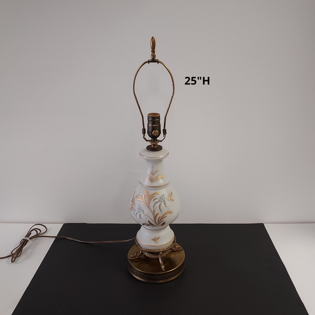 Vintage Frosted Glass Table Lamp With Gold Decorations - Refurbished - Etsy