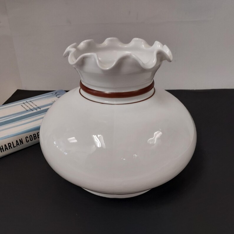 Vintage Student Lamp Glass Shade, White With Brown Bands, for 7"fitter ...