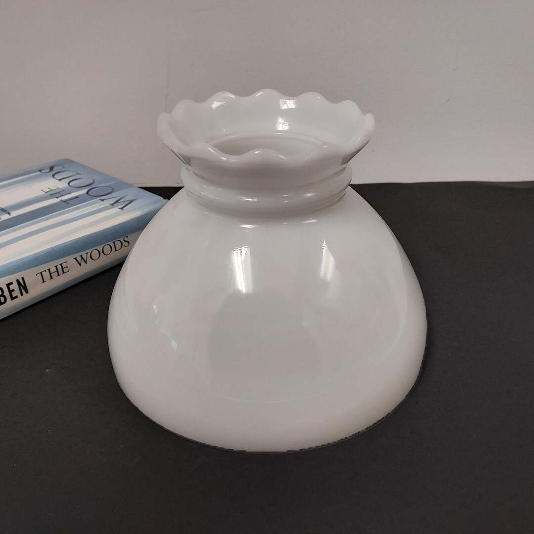 Vintage Student Glass Lamp Shade, White With Pie Crust Top - for an 8 ...