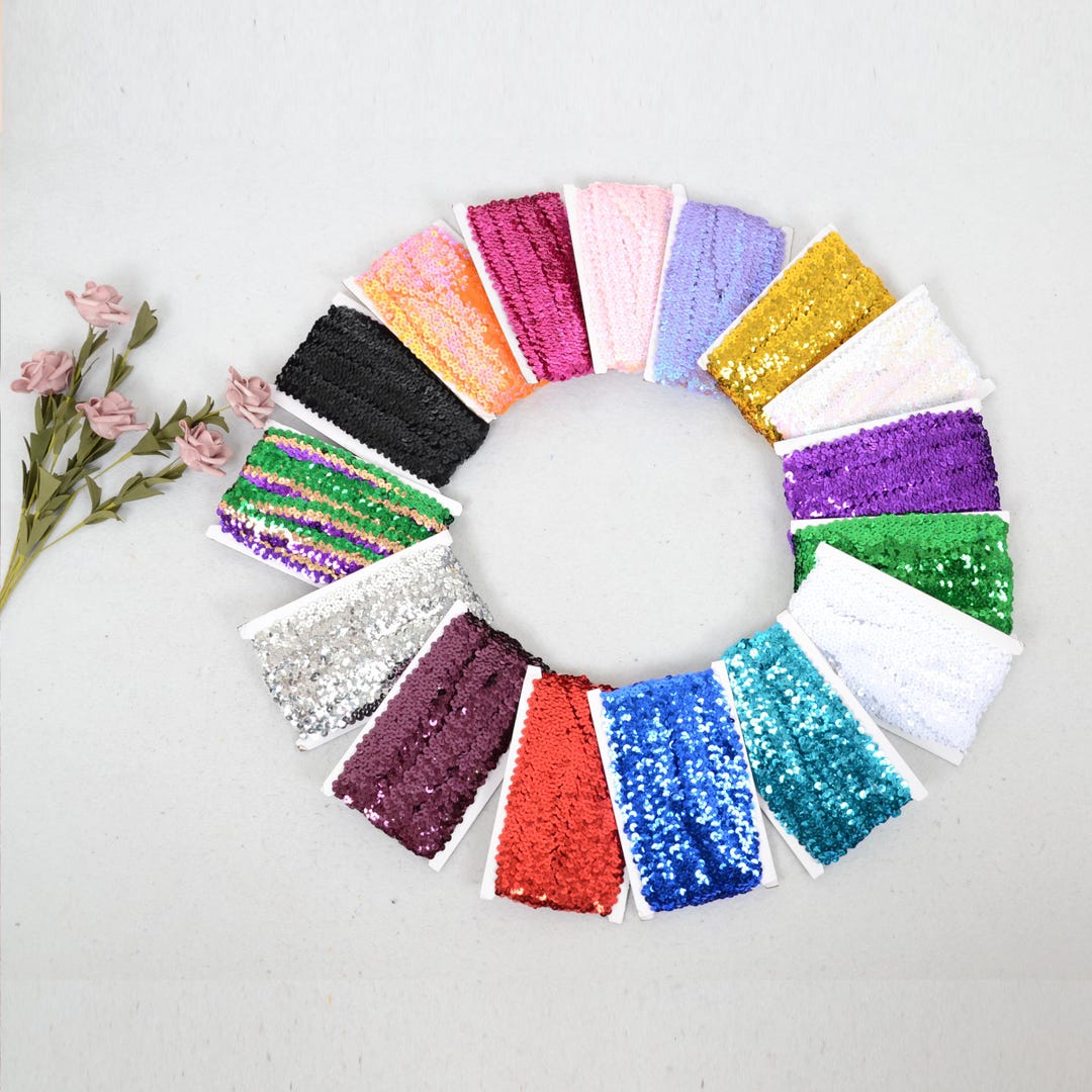 Elastic Sequin Trim, 1.2 Inch 3 Row, 5 Yards Flat Sewing Sequin Ribbon ...