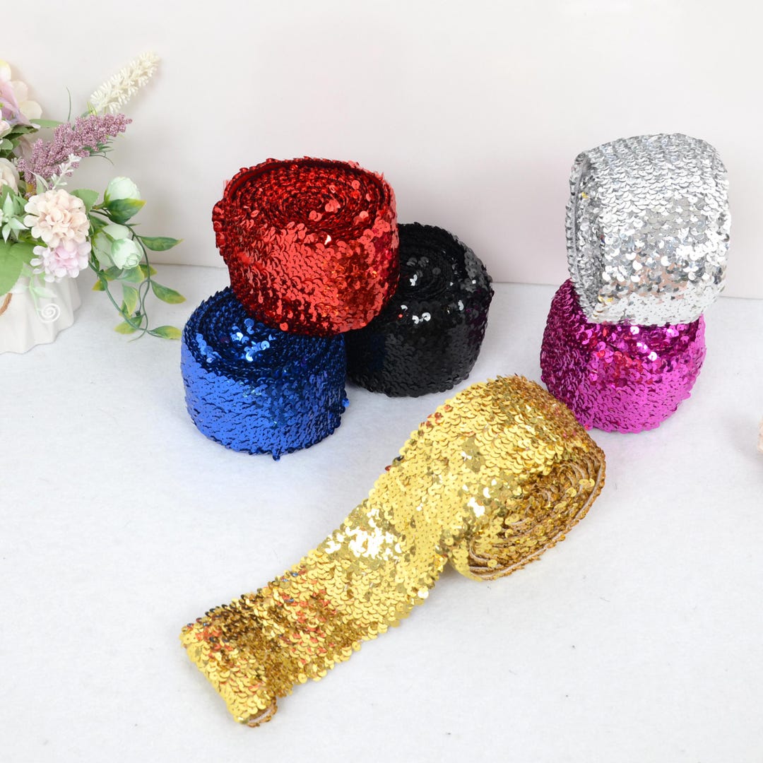 Elastic Sequin Trim, 3 Inch 8 Row Wide Flat Glitter Bling Fabric ...