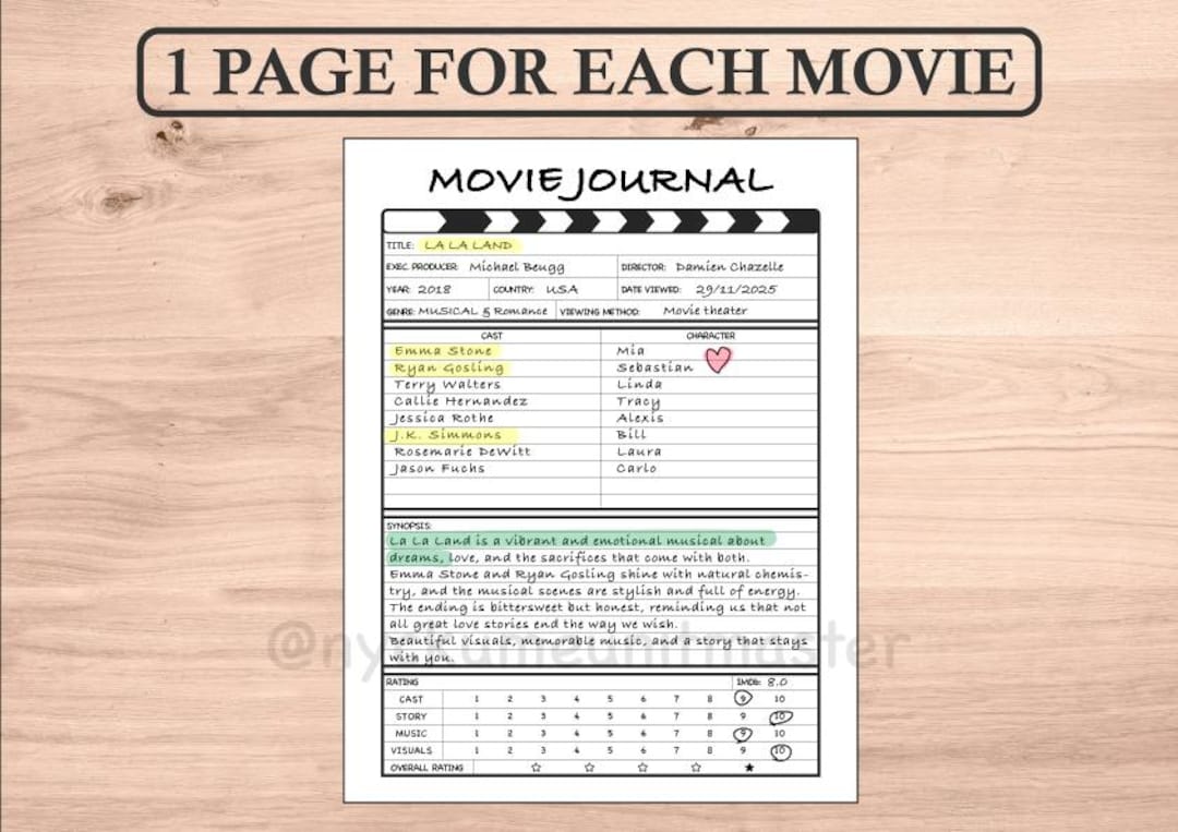Film Review Journal – Printable Tracker Log, A4 Letter A5 PDF - Etsy