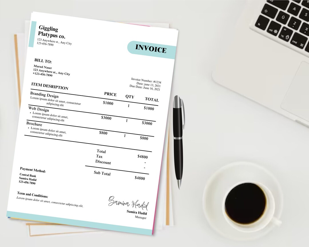 Commercial Business Invoice, Template for Small Business, Printable ...