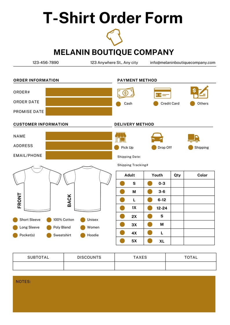 Customizable T-shirt Order Form Template - Editable in PDF & Canva ...