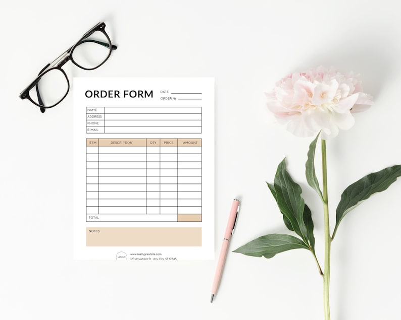 Simple Business Order Form, Order Template, Printable Invoice, Editable ...