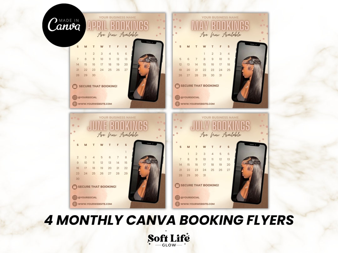 Monthly Booking Flyers Bundle April May June July, Hair Makeup Lashes ...