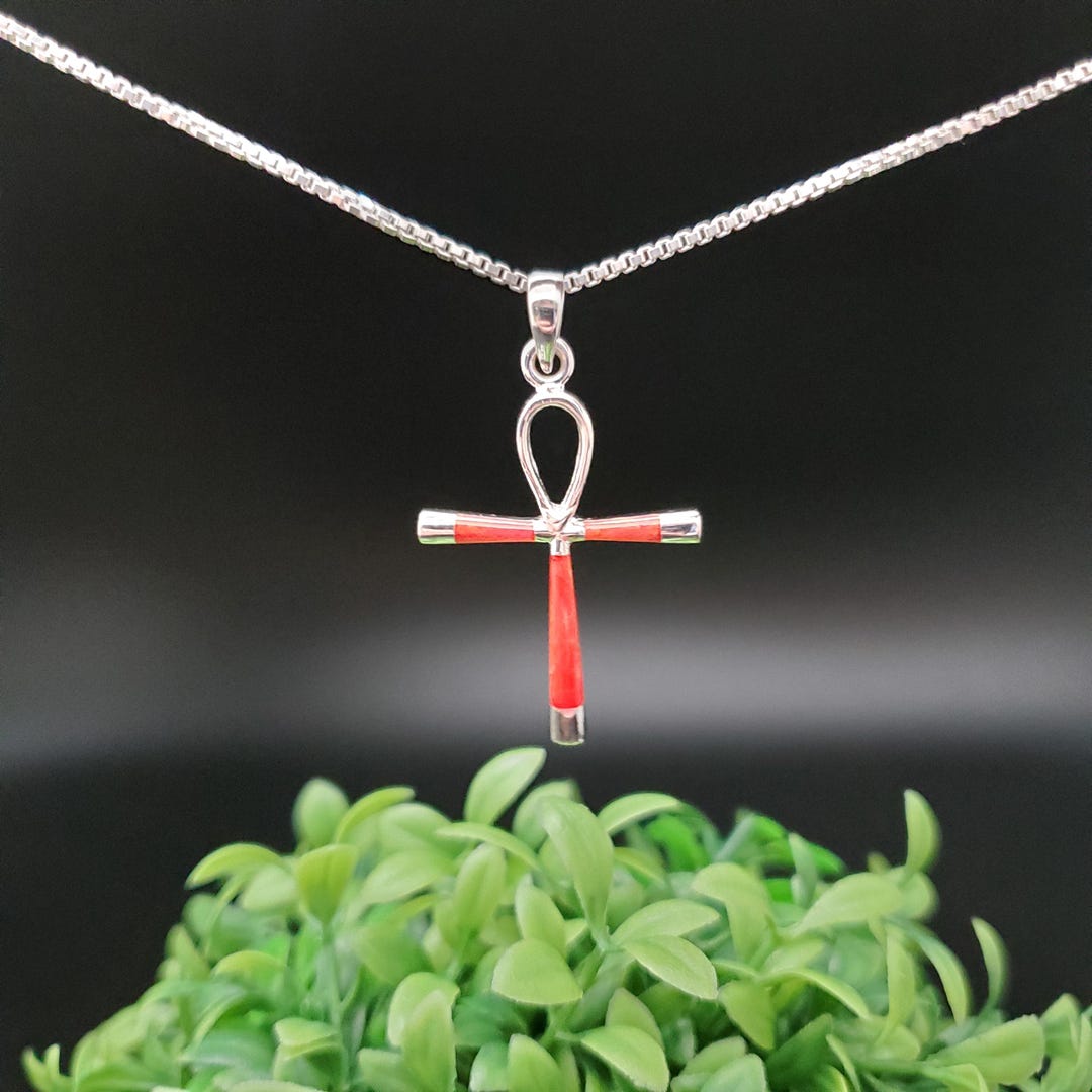 FFD #198 | Eternal Life Egyptian Red Coral Ankh Cross Necklace Pendant ...