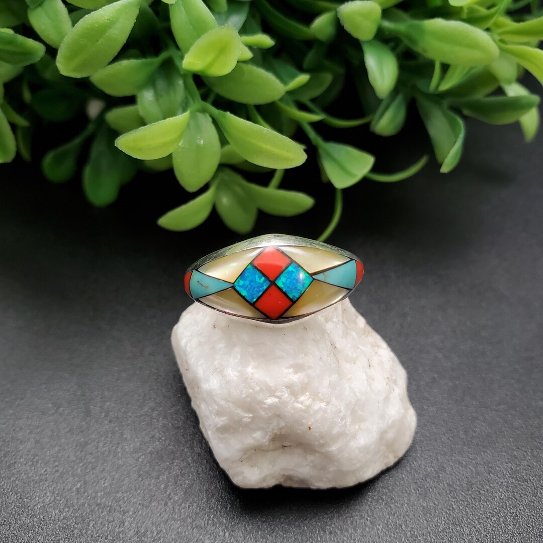 GG-004 | Multicolor Inlay Ring | Micro Inlay Southwest Ring | Sterling ...