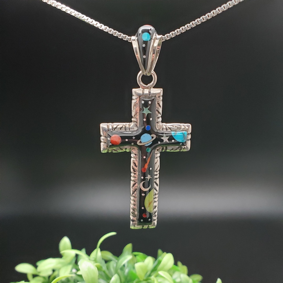 QQ-215 | Unique Inlay Galaxy Cross Necklace Pendant Option With Silver ...