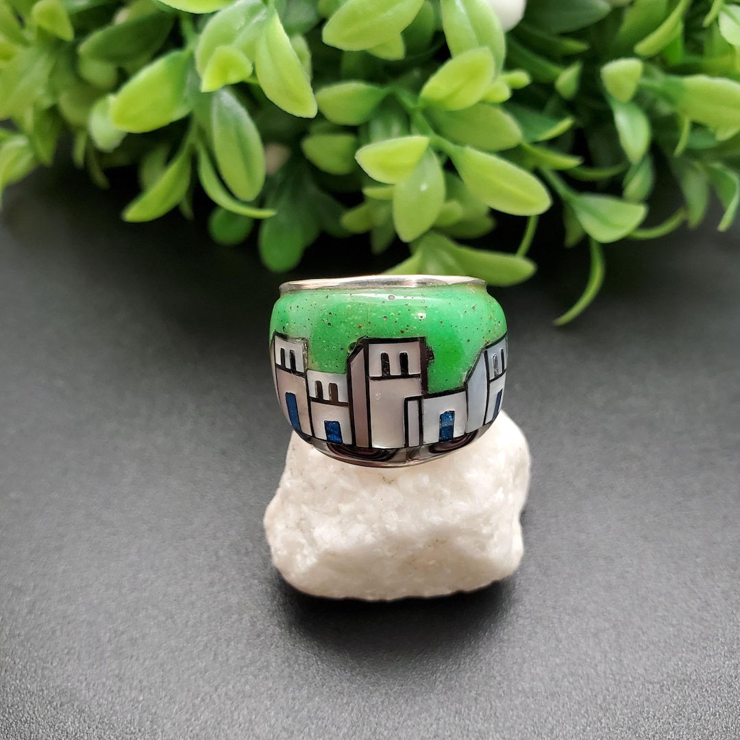 GG-080 | Unisex Inlay Adobe Ring | Micro Inlay Southwest Ring ...