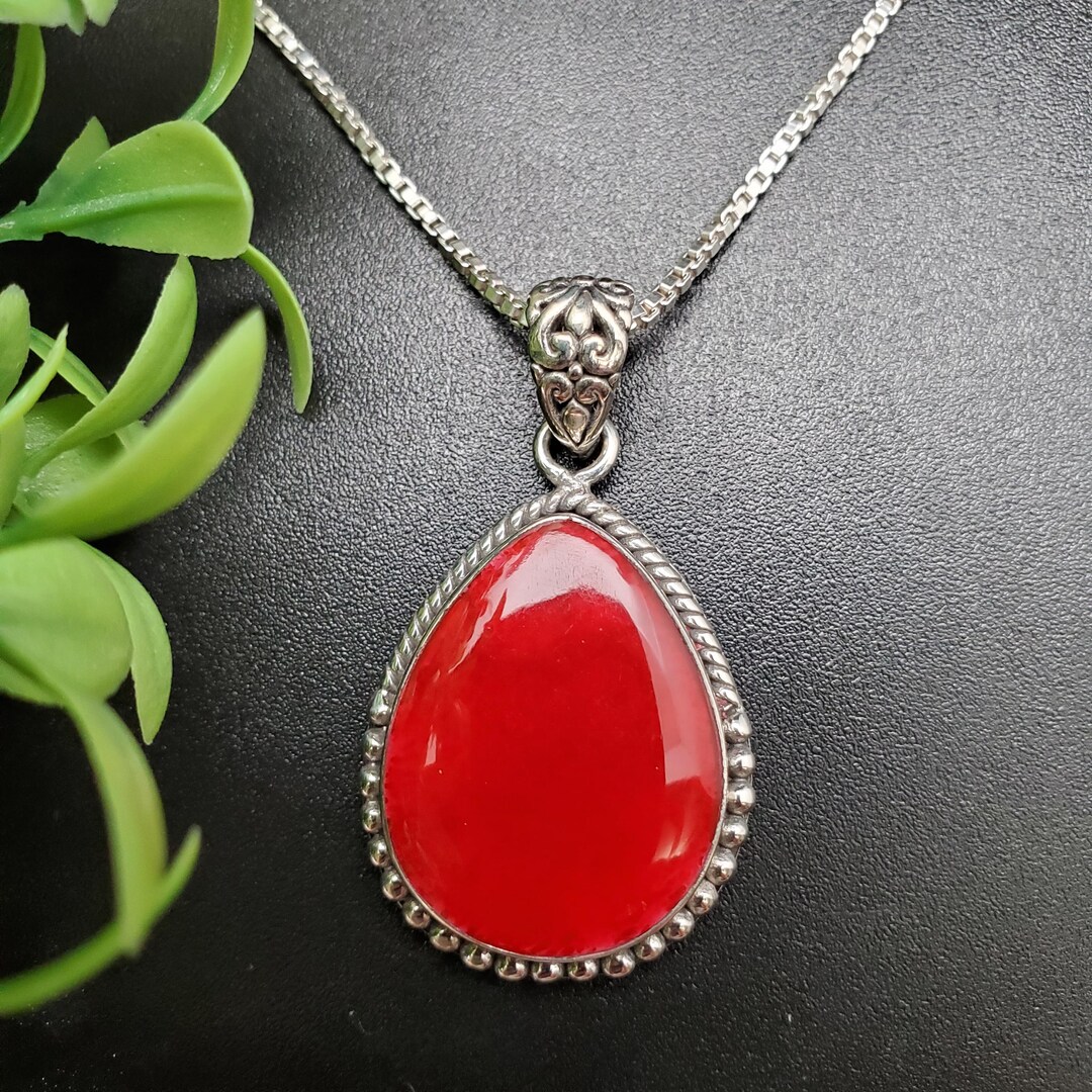 QQ-555 | Teardrop Shape Red Coral Necklace Pendant Option With Silver ...