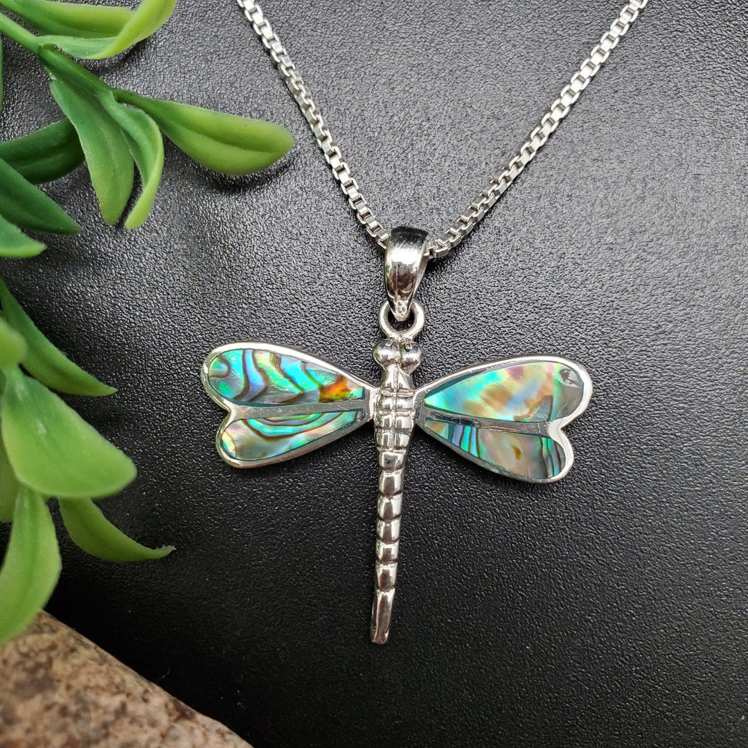 ATS-AYU105 | Lovely Paua Shell Inlay Dragonfly Necklace Pendant Option ...