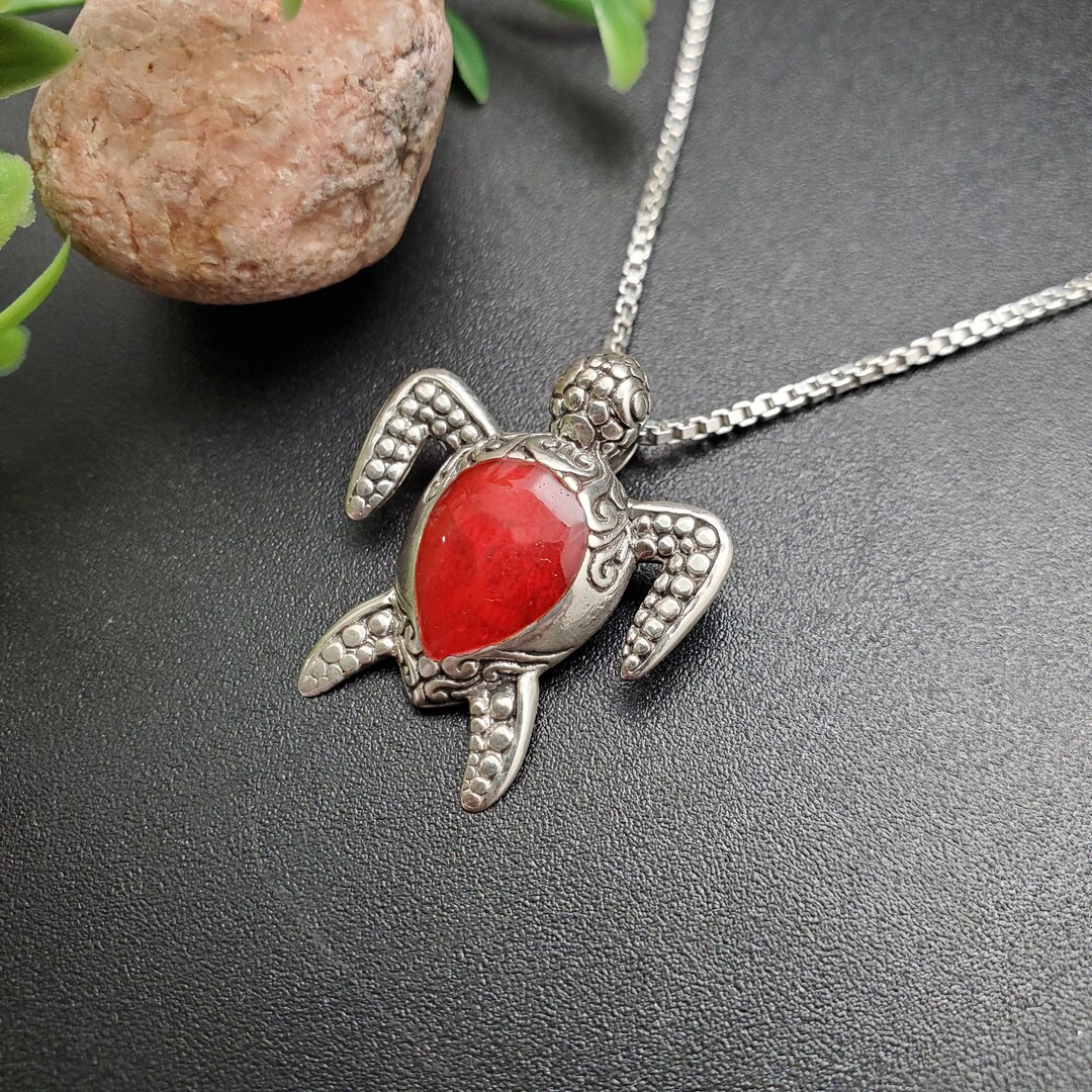 ATS-AYU292 | Lovely Sea Turtle Red Coral Inlay Necklace Pendant Option ...