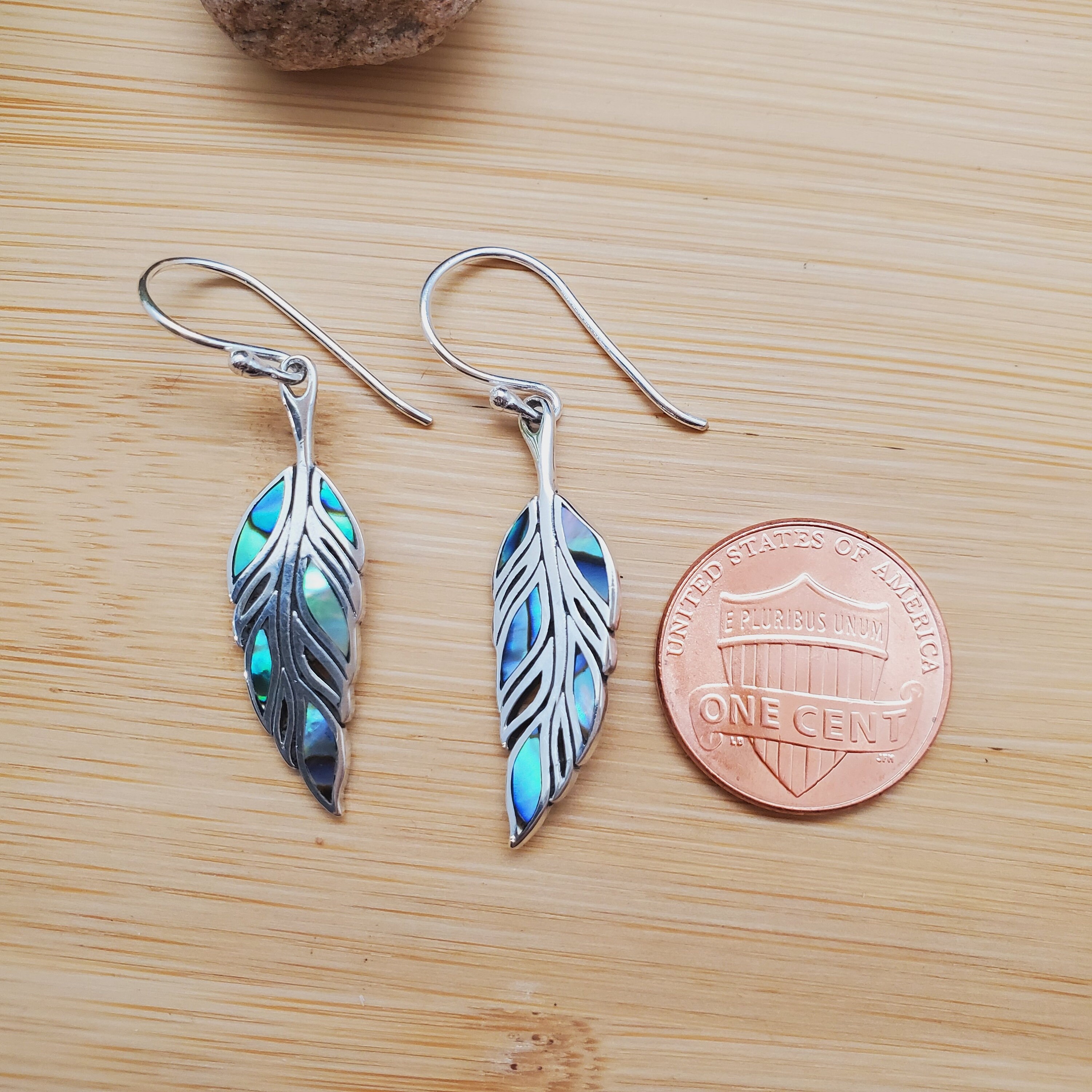 ATS-AYU035 | Lovely Abalone Inlay Leaf Dangle Earrings | Sterling ...