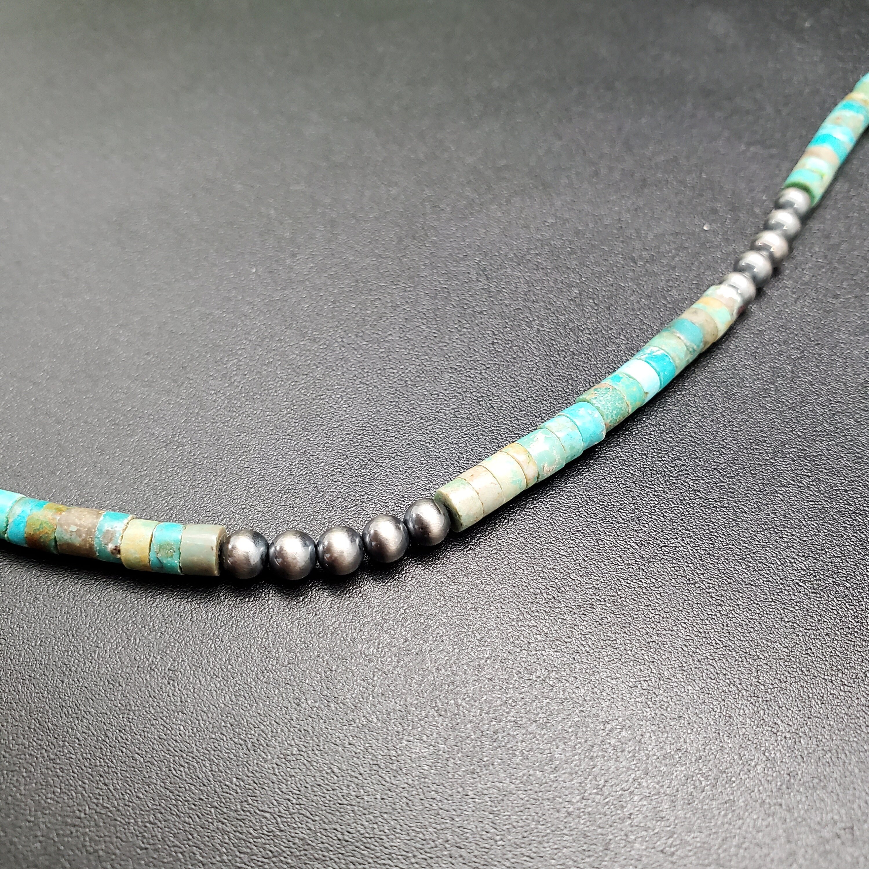 QQ-246 | Southwestern Navajo Pearl Silver Beads Turquoise Necklace 18 ...