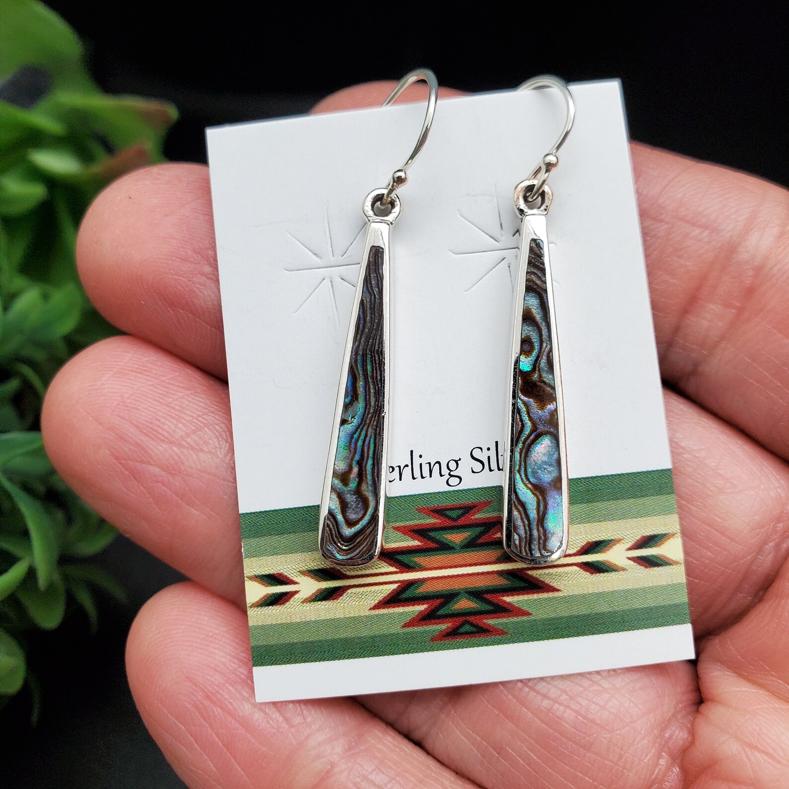 ATS-AYU125 | Abalone Shell Inlay Stick Dangle Earrings | Sterling ...
