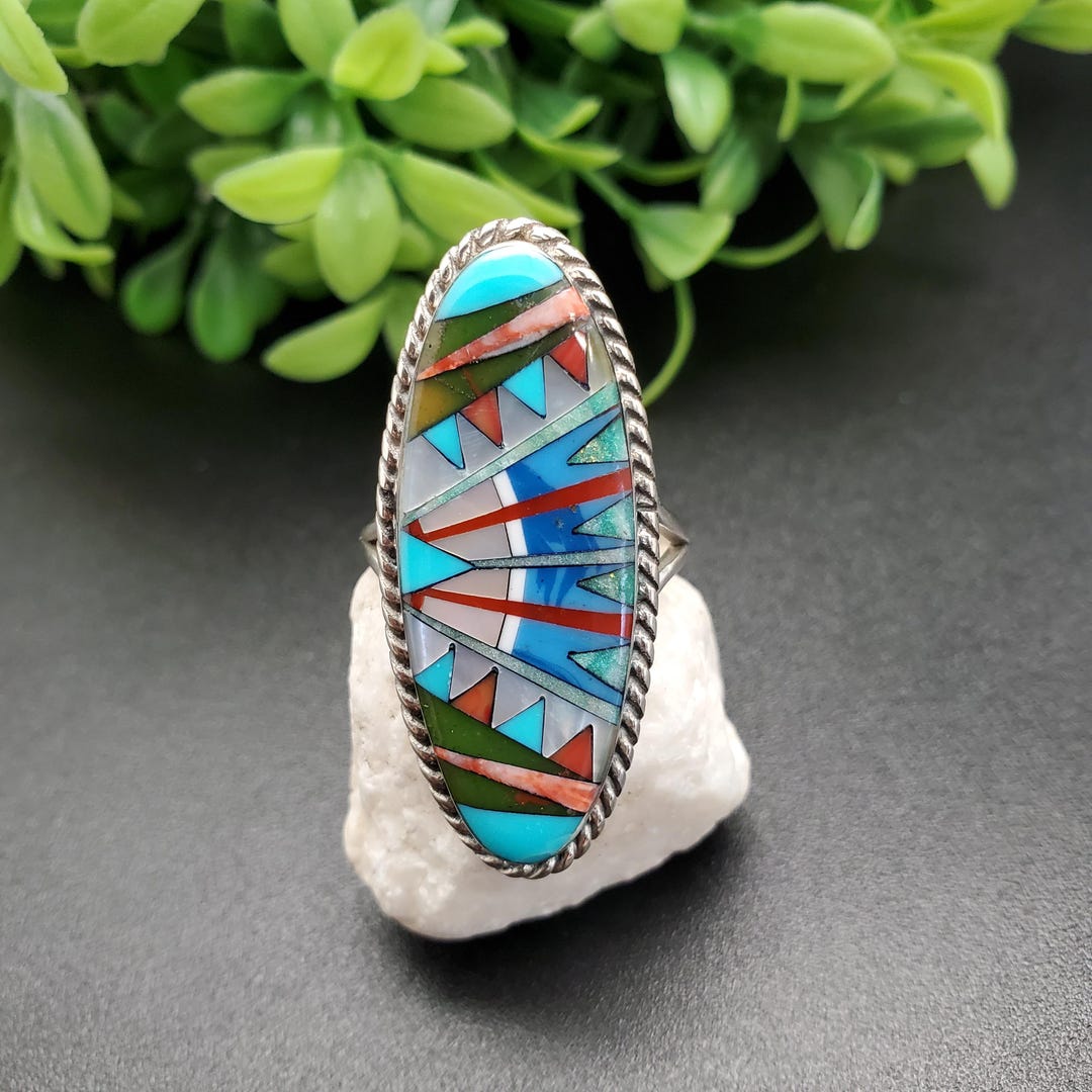 GG-062 | Silver Inlay Ring | Pattern Inlay Southwest Ring | Sterling ...