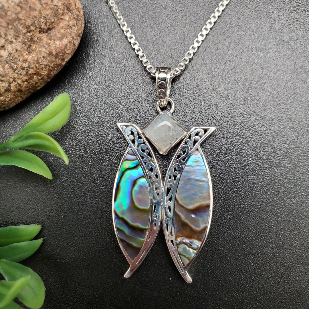 ATS-AYU260 | Inlay Abalone Shell Inlay, Labradorite Necklace Pendant ...