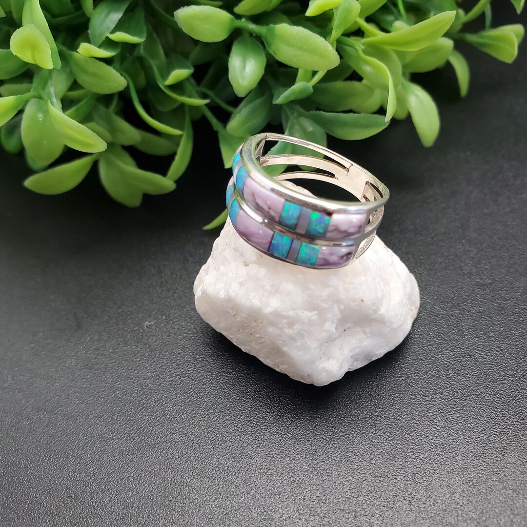 GG-020 | Silver Inlay Opal Ring | Micro Inlay Southwest Ring | Sterling ...