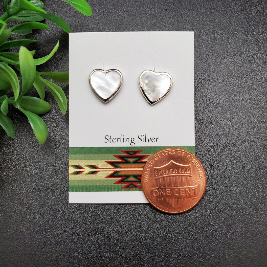JJS-614 | 10mm Heart Inlay White Mother of Pearl Earrings | Sterling ...