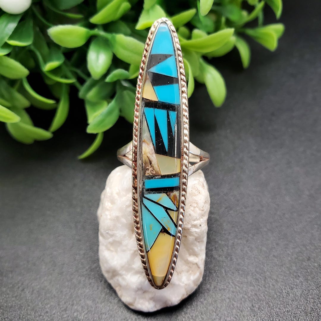 GG-030 | Silver Inlay Ring | Pattern Inlay Southwest Ring | Sterling ...