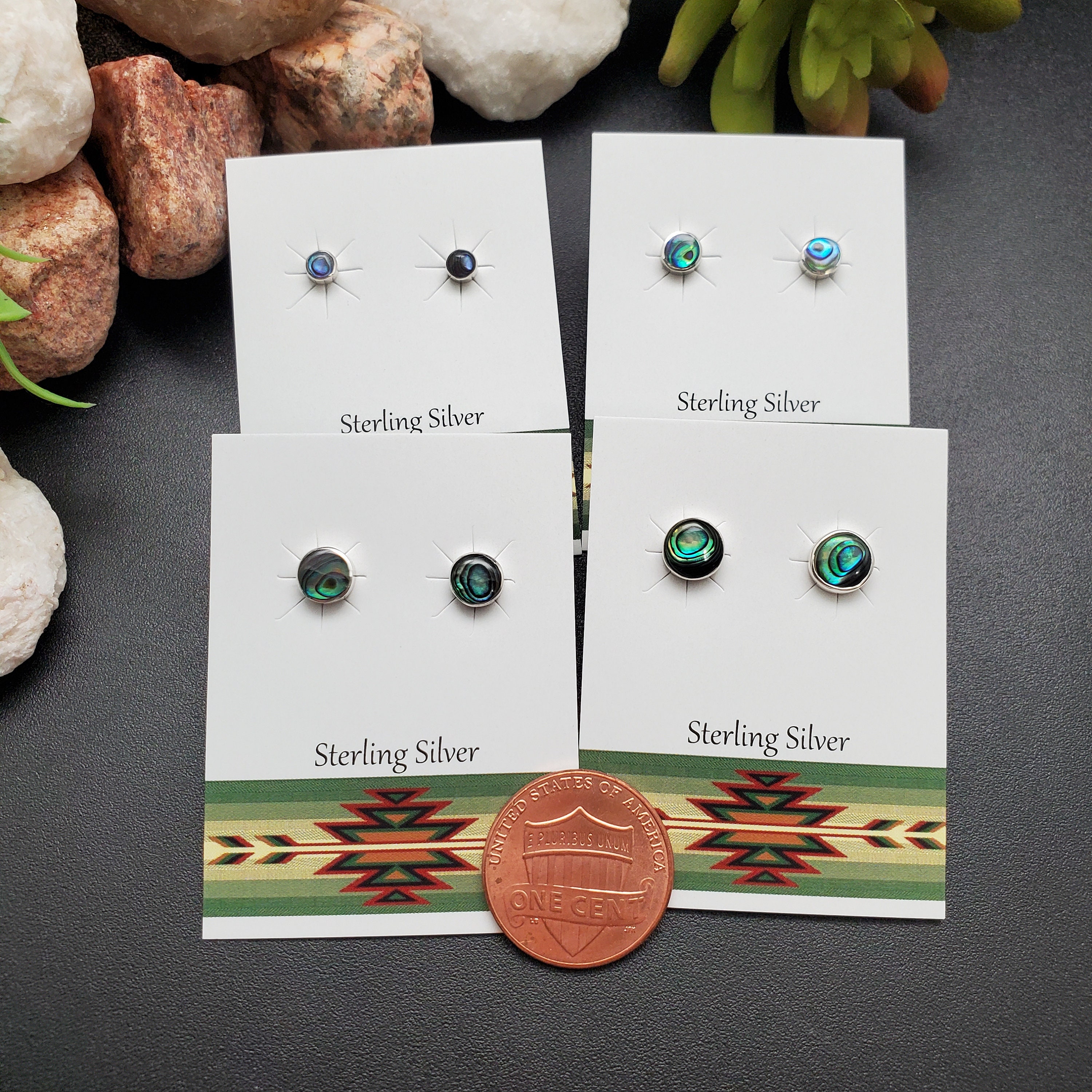 ATS#PST012 | 3mm 4mm 5mm 6mm Abalone Post Earrings | Sterling Silver ...