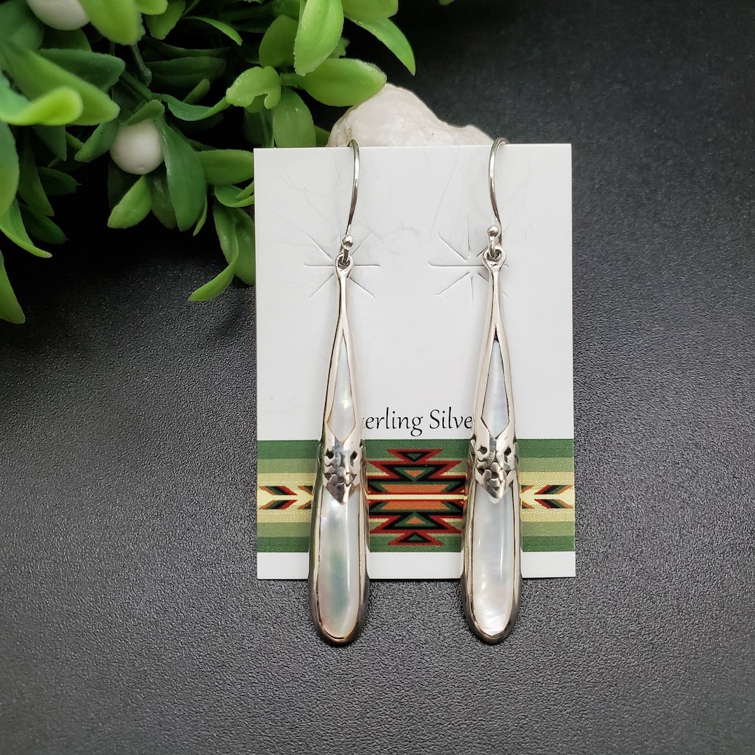 ATS-AYU180 | White Mother of Pearl Stick Earrings | Sterling Silver ...