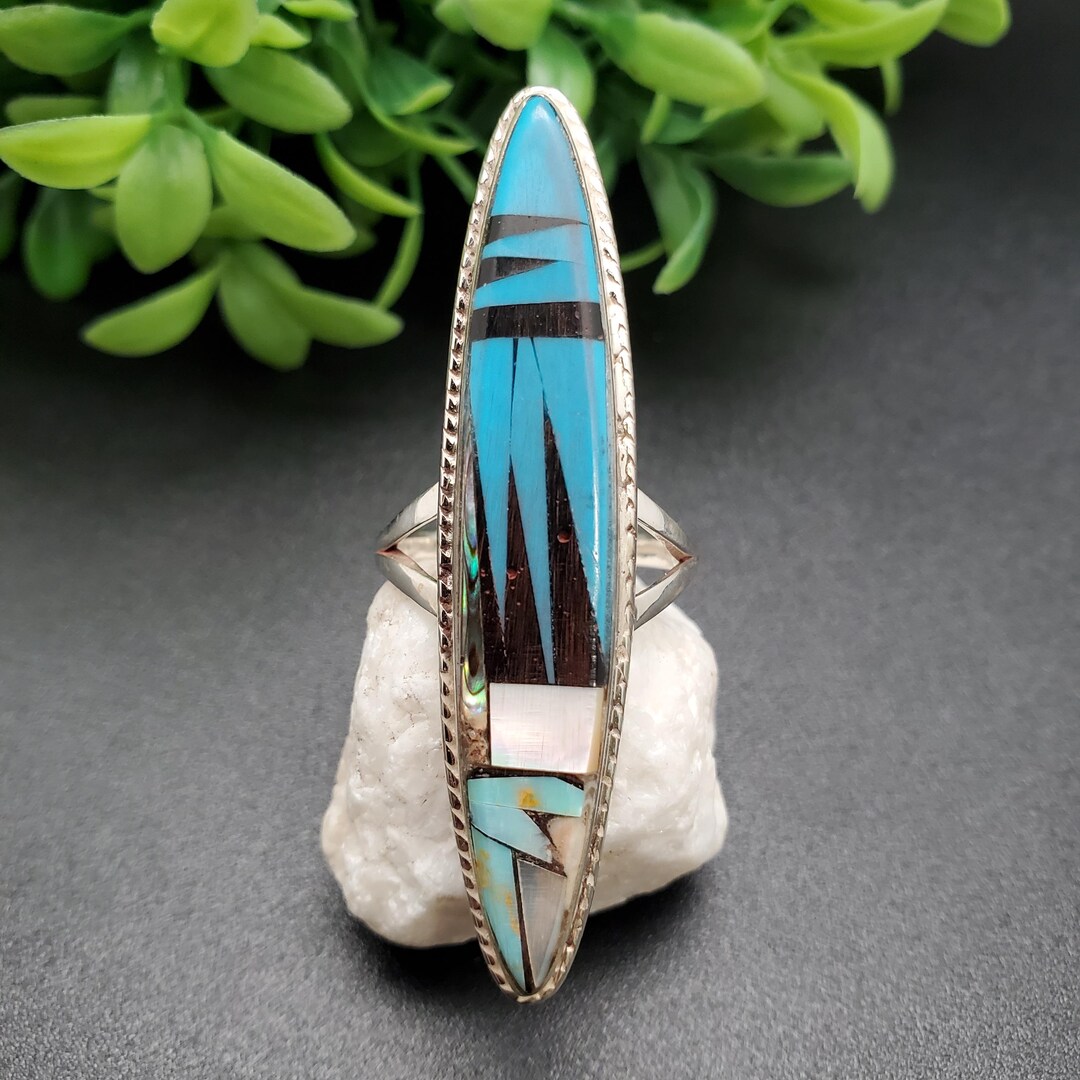 GG-083 | Silver Inlay Ring | Pattern Inlay Southwest Ring | Sterling ...