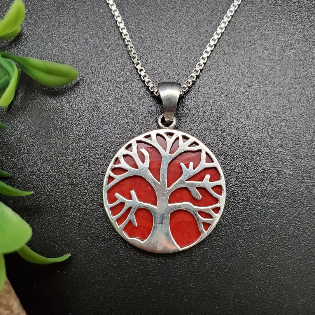 ATS-AYU108 | Lovely Red Coral Inlay Money Tree Necklace Pendant Option ...