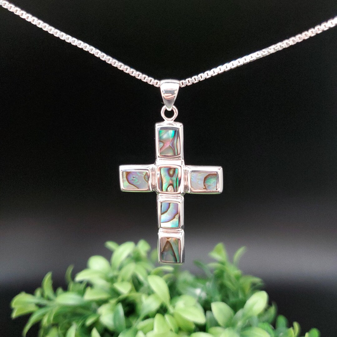 QQ-588 | Inlay Abalone Shell Cross Necklace Pendant Option With Silver ...