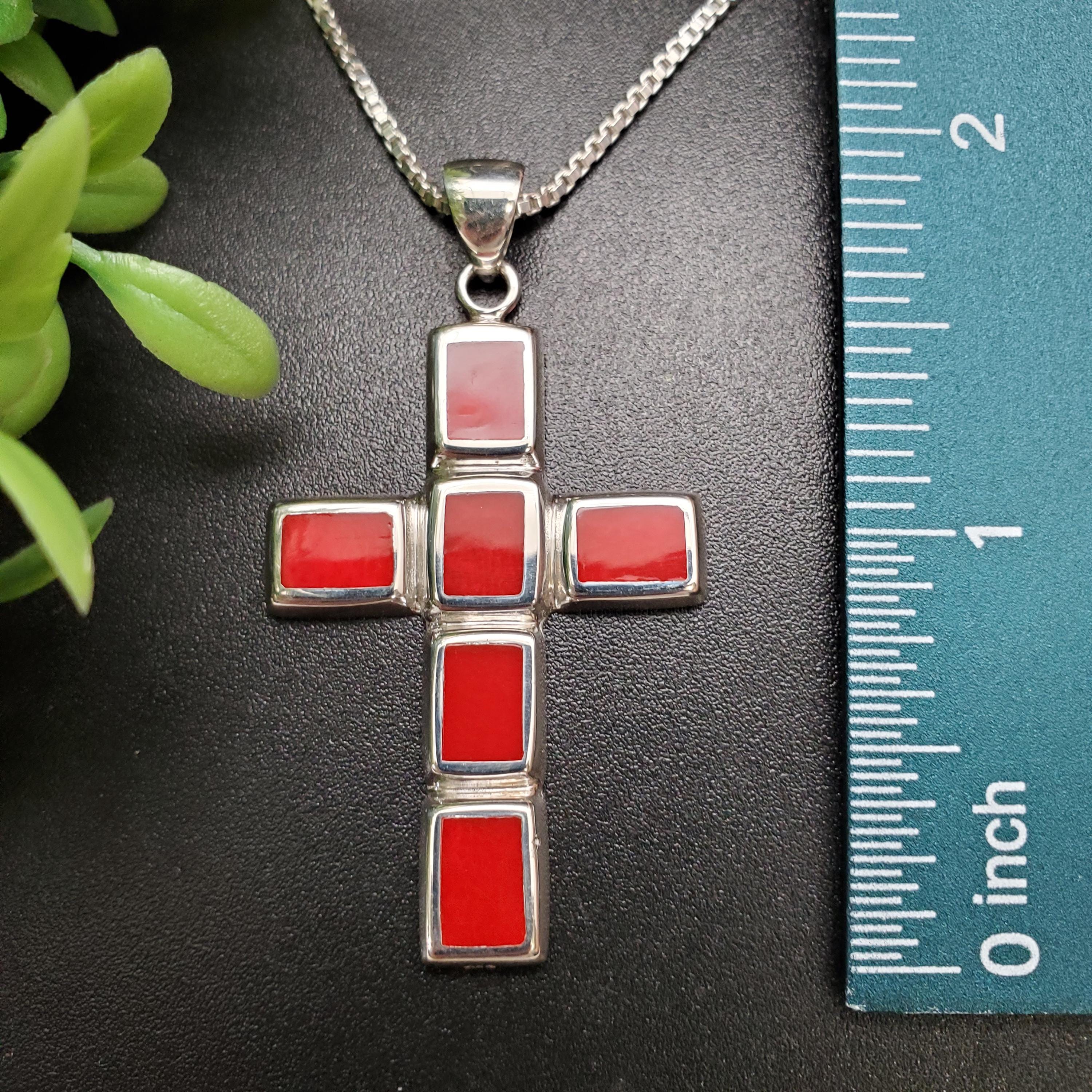 QQ-558 | Lovely Red Coral Inlay Cross Necklace Pendant Option With ...