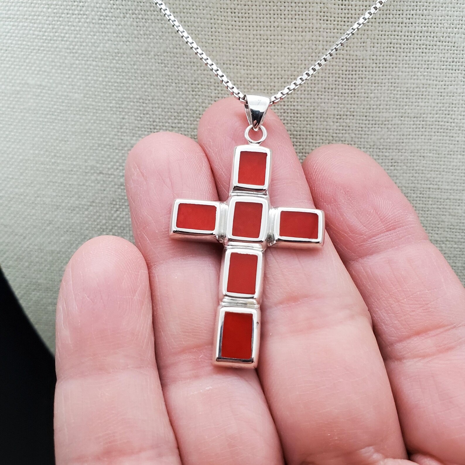 QQ-558 | Lovely Red Coral Inlay Cross Necklace Pendant Option With ...
