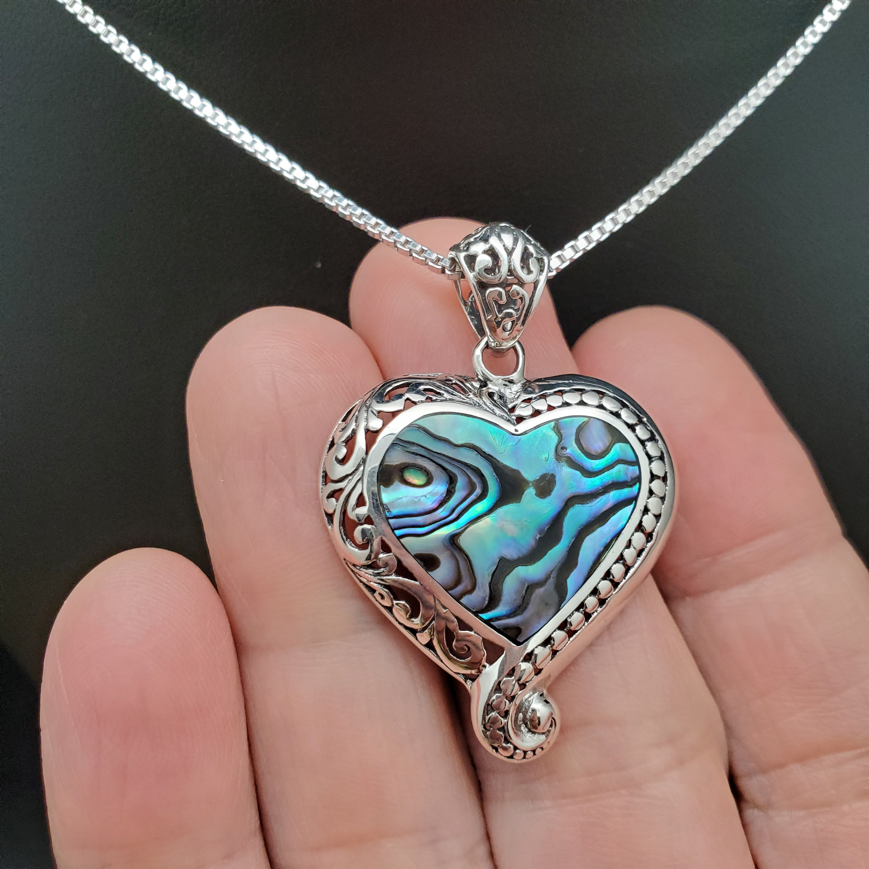 ATS-AYU057 Big Inlaid Abalone Shell Inlay Heart Necklace - Etsy