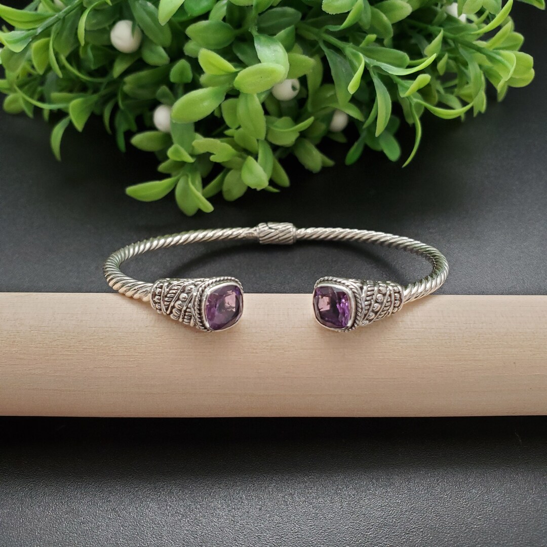 KK-127 | Sterling Silber Lila Amethyst Armband Manschette | Balinesische Amethyst Armband ...